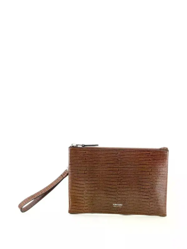 TOM FORD Lizard-effect Leather Pouch - Brown