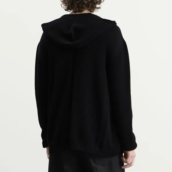 Rick Owens Ribbed Wool Zipped Hoodie - Black