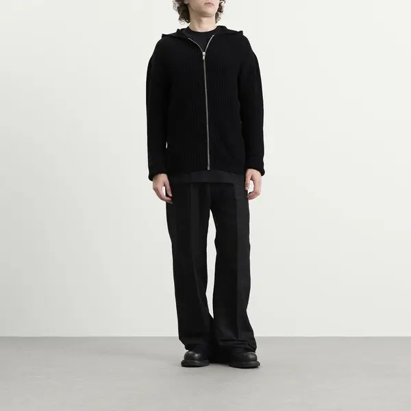 Rick Owens Ribbed Wool Zipped Hoodie - Black