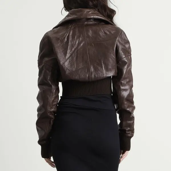 Rick Owens Cropped Leather Bomber Jacket
