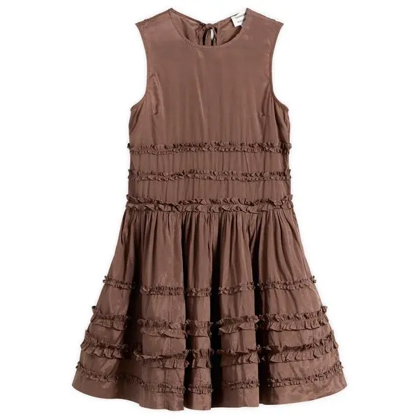 DAMSON MADDER Reed Drop Waist Ruffle Midi Dress - Choc