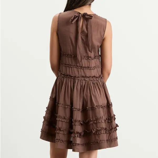 DAMSON MADDER Drop Waist Ruffle Midi Dress