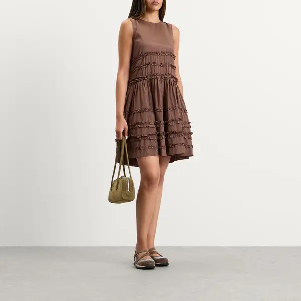 DAMSON MADDER Drop Waist Ruffle Midi Dress