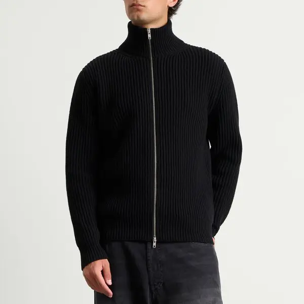 MAISON MARGIELA Ribbed Knit Zip-through Jumper - Black