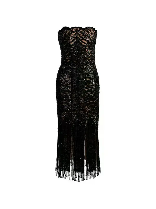 Elie Saab Bead-embroidered Fringed Dress - Black