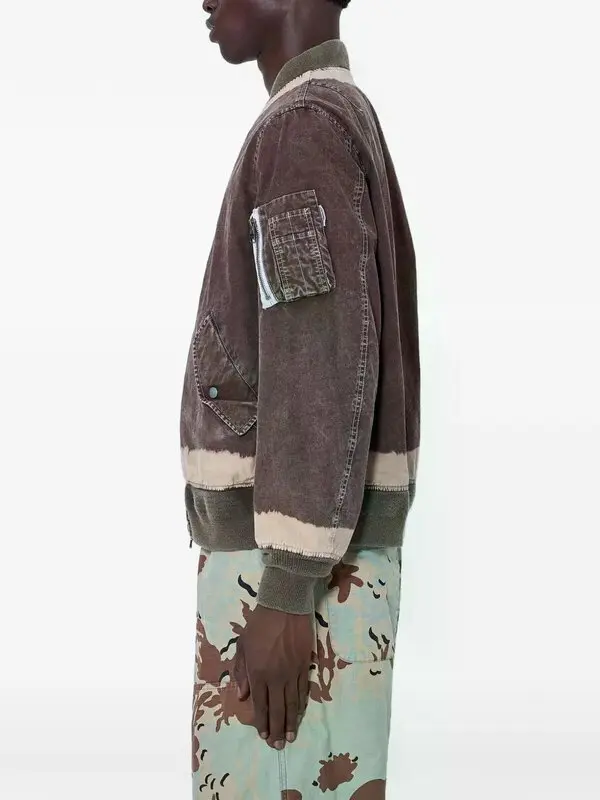NOMARHYTHM Distressed-finish Zipped-sleeve Bomber Jacket - Brown