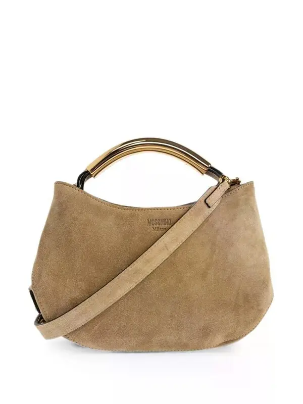 Moschino Suede Logo-embossed Tote Bag - Neutrals