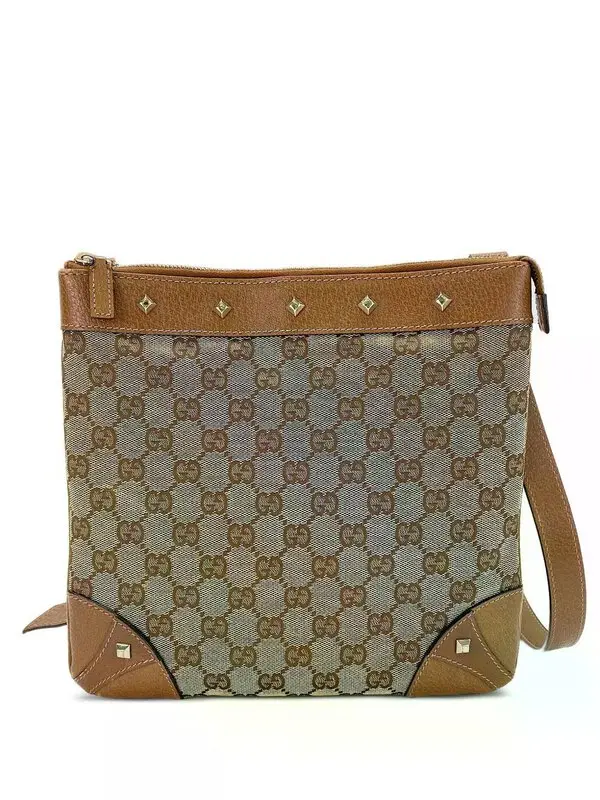 Gucci 2000s Gg Canvas Studded Shoulder Bag - Brown