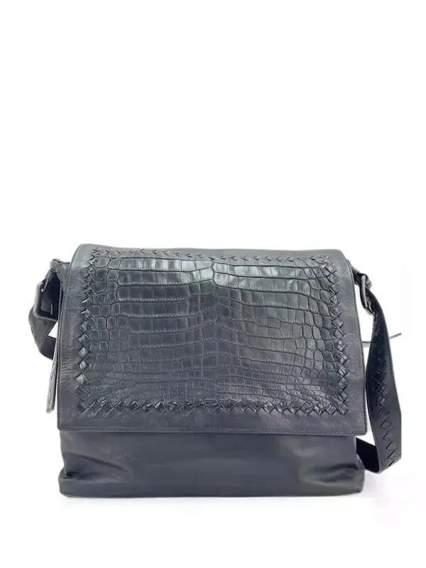 Bottega Veneta Croc-embossed Intrecciato Shoulder Bag