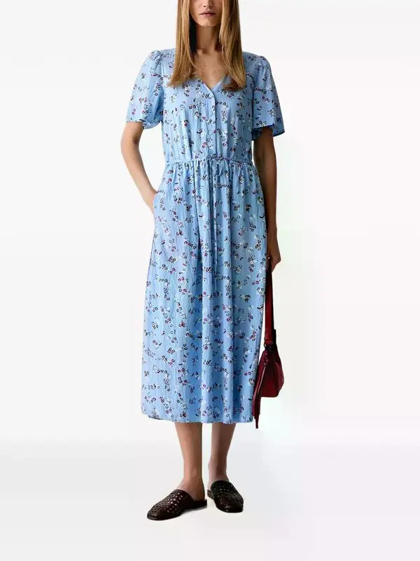 Marc O'polo Floral-print Tie-waist Midi Dress - Blue