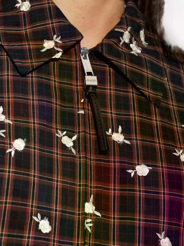 GANNI Check Floral-embroidered Jacket