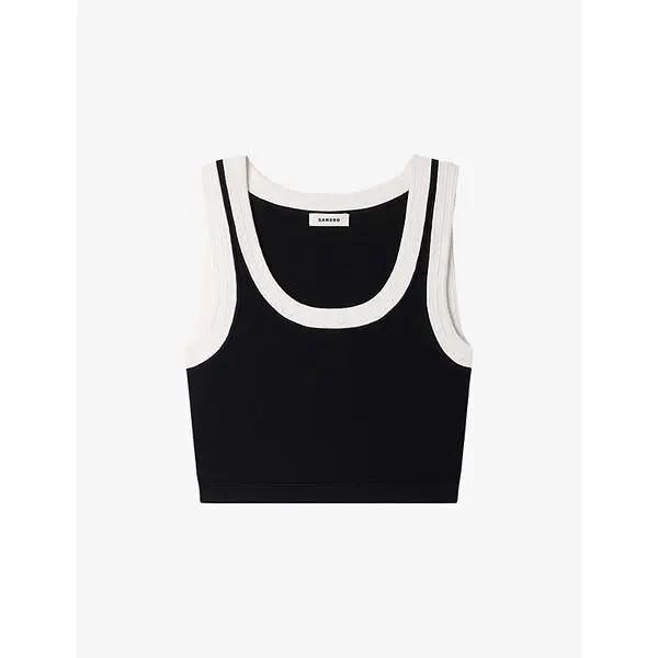Sandro Scoop-neck Cropped Knitted Top - Black