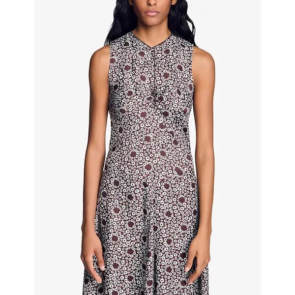 Sandro Daisy-print Sleeveless Woven Maxi Dress