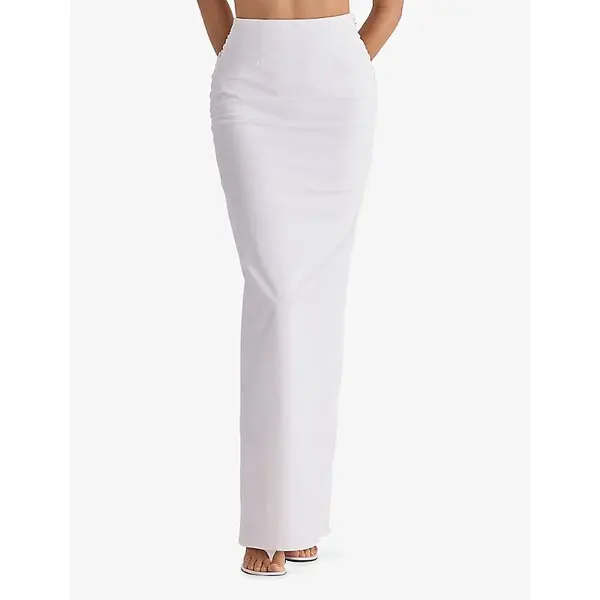 House Of Cb Lyra V-back Draped Stretch-cotton Maxi Skirt
