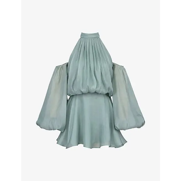 House Of Cb Chantelle Halter-neck Silk-blend Mini Dress - Jade