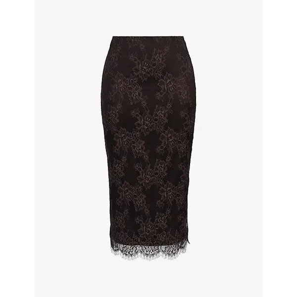 House Of Cb Seven Lace-embroidered Woven Midi Skirt - Chocolate