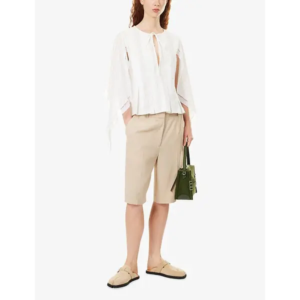 JW Anderson Draped-sleeve Lace-trim Cotton Top