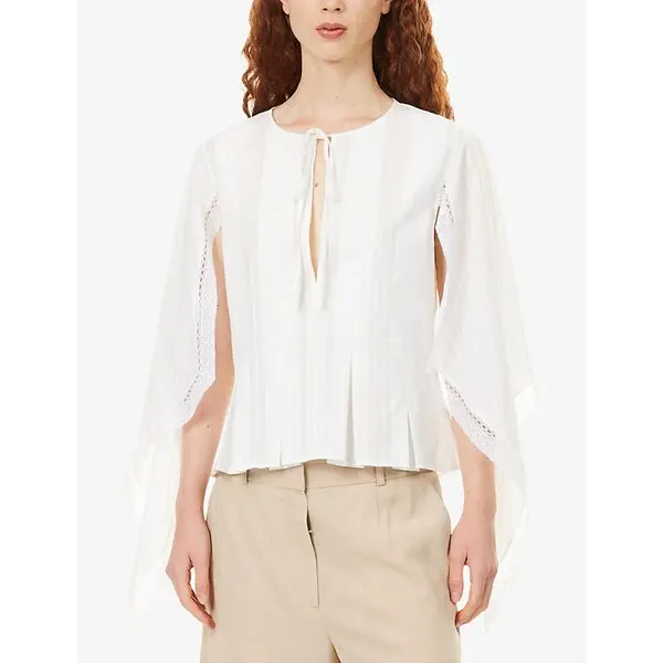 JW Anderson Draped-sleeve Lace-trim Cotton Top