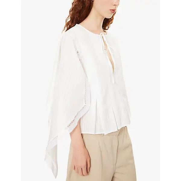 JW Anderson Draped-sleeve Lace-trim Cotton Top