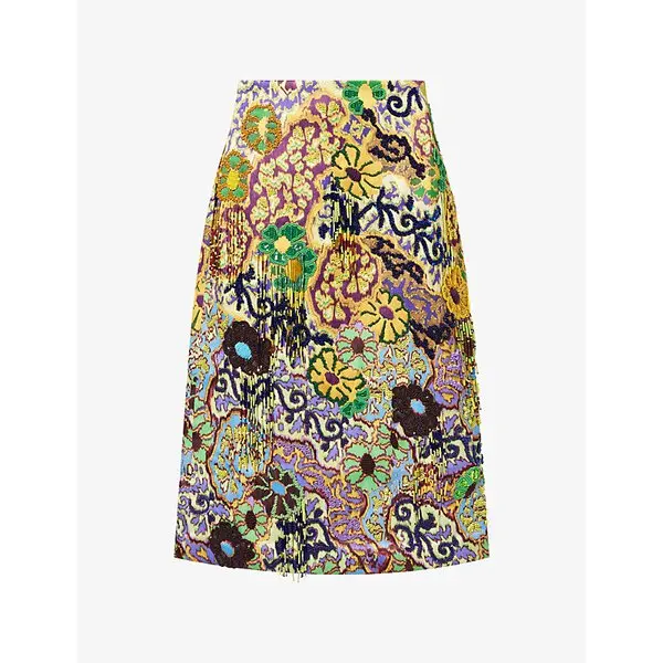 ALEMAIS Joanna Embellished Woven Midi Skirt - Multi