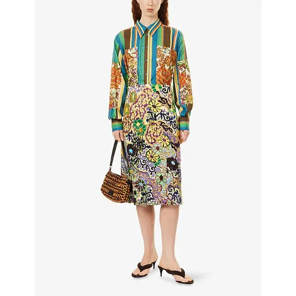 ALEMAIS Embellished Woven Midi Skirt