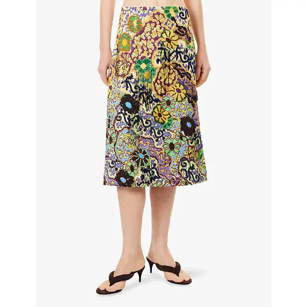 ALEMAIS Embellished Woven Midi Skirt