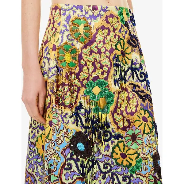 ALEMAIS Embellished Woven Midi Skirt