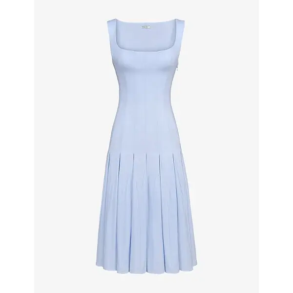 House Of Cb Soretta Square-neck Stretch-cotton Midi Dress L - Blue