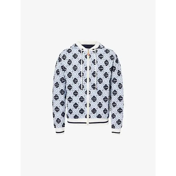 Casablanca Monogram Zip-up Wool Hoodie - Blue