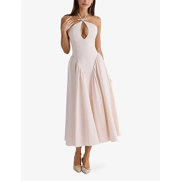 House Of Cb Lilli Keyhole-front Stretch-cotton Midi Dress