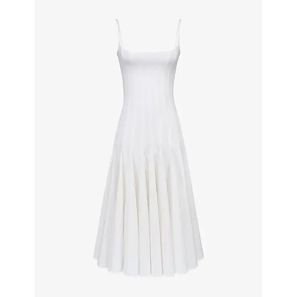 House Of Cb Vionne Pleated Stretch-cotton Midi Dress - White