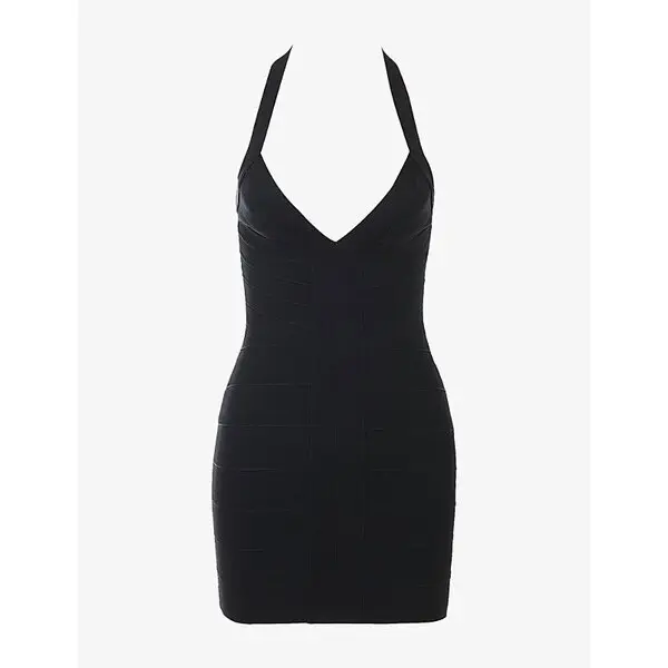 House Of Cb The Contour Halter-neck Stretch-woven Mini Dress - Black