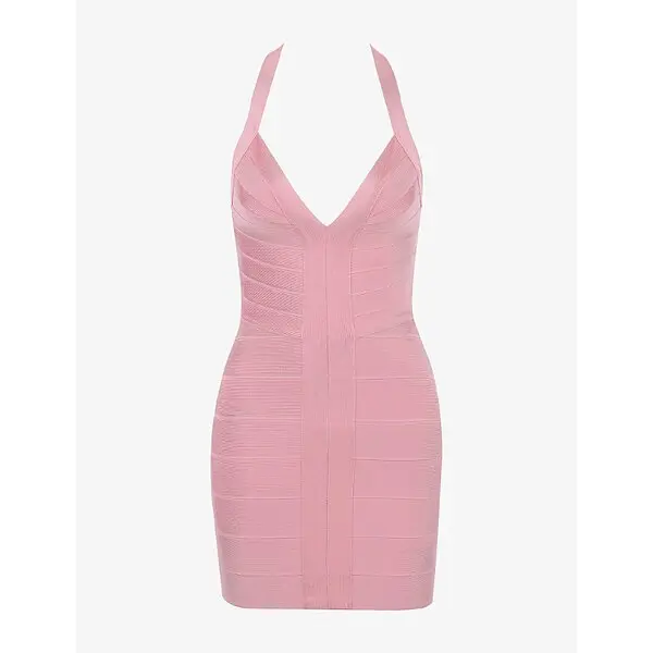 House Of Cb The Contour Halter-neck Stretch-woven Mini Dress - Pink