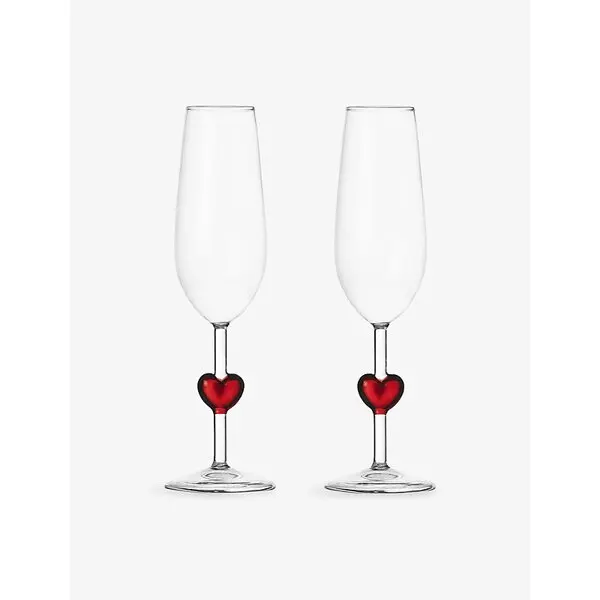 ICHENDORF MILANO Cuore Heart Set Of Two Borosilicate-glass Champagne Flutes - Red