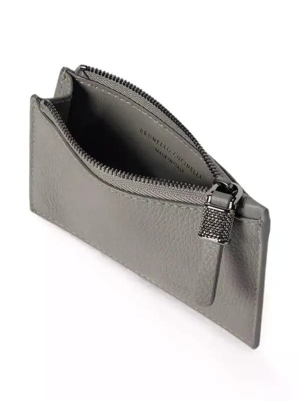 Brunello Cucinelli Grained Calfskin Card Case With Shiny Zipper Pull