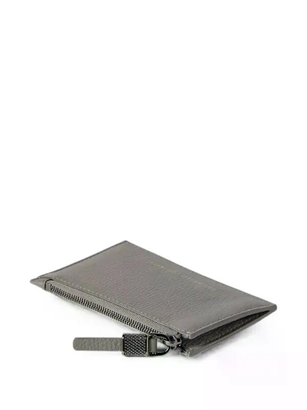 Brunello Cucinelli Grained Calfskin Card Case With Shiny Zipper Pull