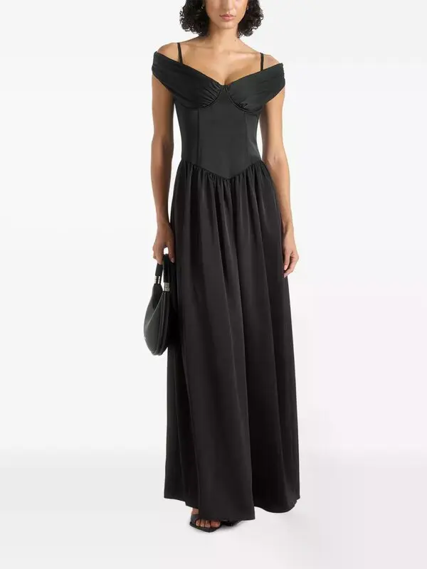 Manière De Voir Off-shoulder Satin Corset Maxi Dress - Black