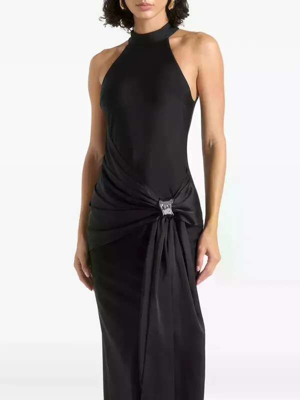 Manière De Voir Willow In Halter-neck Clasp-detail Satin-sash Maxi Dress - Black