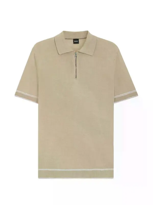 BOSS Norbertino Zip-neck Knitted Polo Shirt - Neutrals