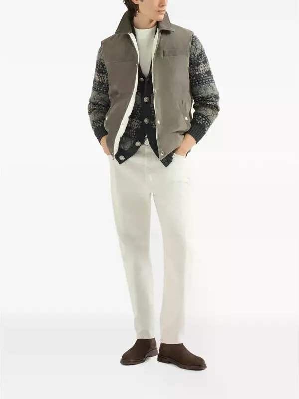Brunello Cucinelli Suede Down Vest With Shirt Collar