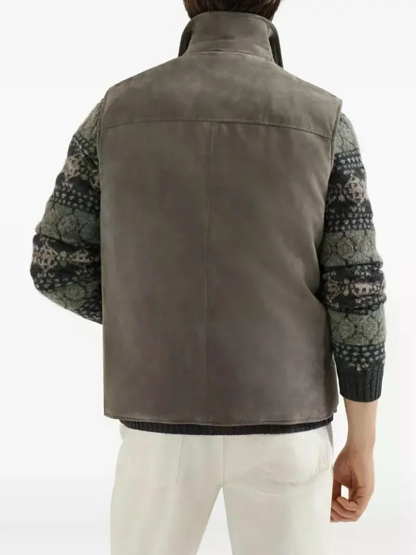 Brunello Cucinelli Suede Down Vest With Shirt Collar