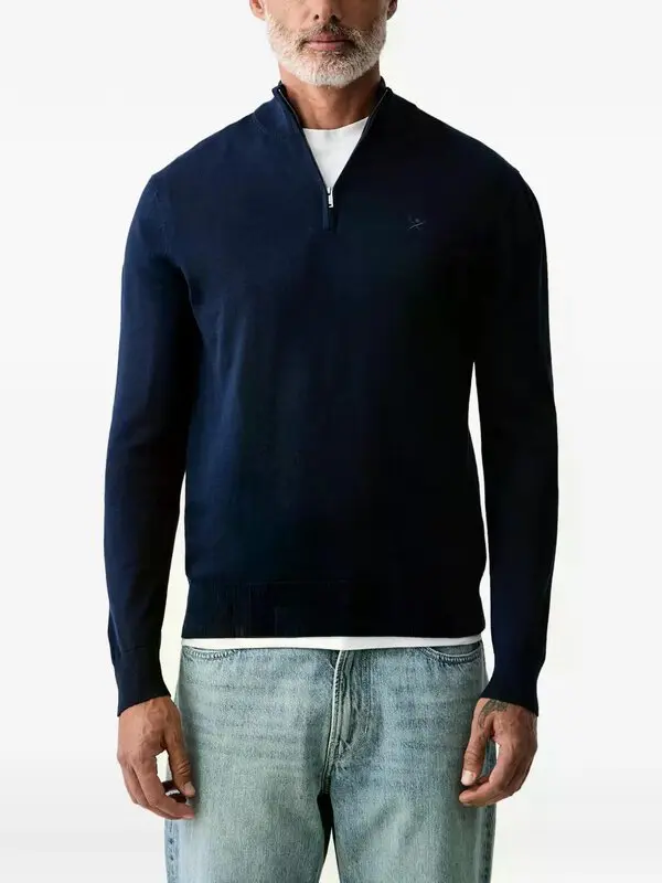 HACKETT LONDON Quarter-zip Embroidered-logo Sweater - Blue