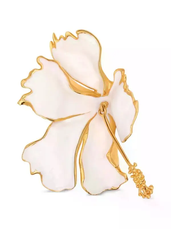 Oscar De La Renta Enamel Folded Hibiscus Brooch - Gold