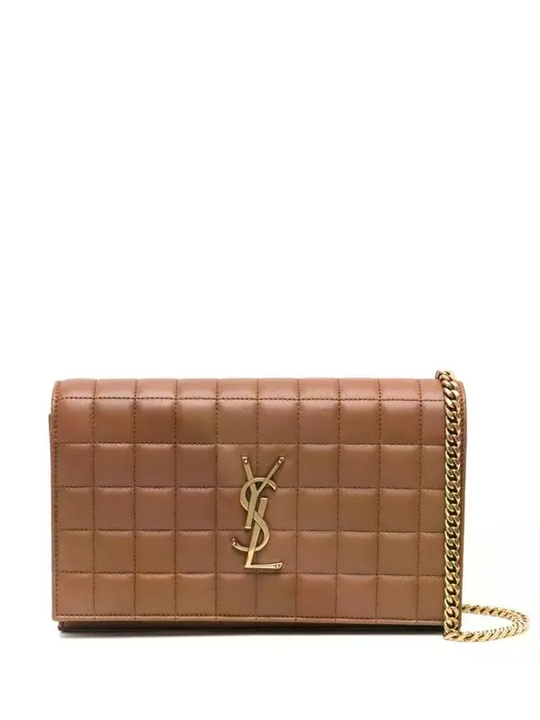 Saint Laurent Cassandre Matelassé Logo-plaque Clutch Bag - Brown