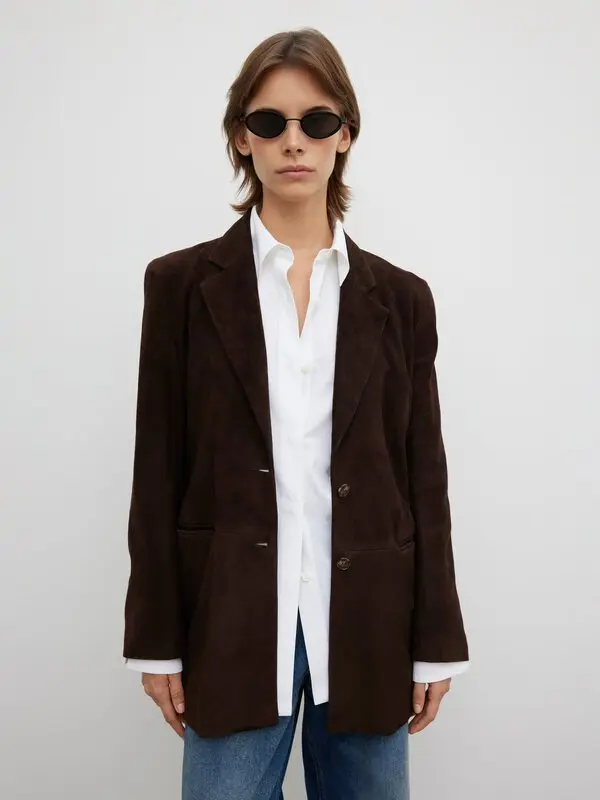 HOUSE OF DAGMAR Slim Suede Blazer - Chocolate Brown