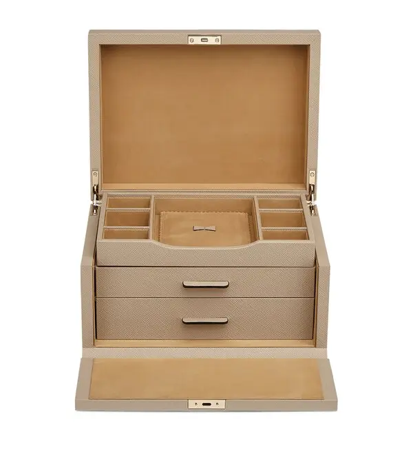 Smythson Leather Panama Jewellery Box - Beige