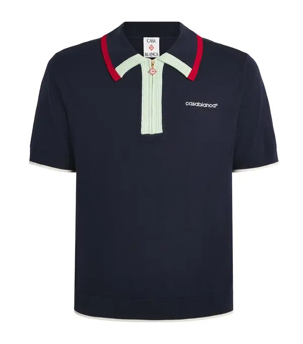 Casablanca Merino Polo Sweater - Navy