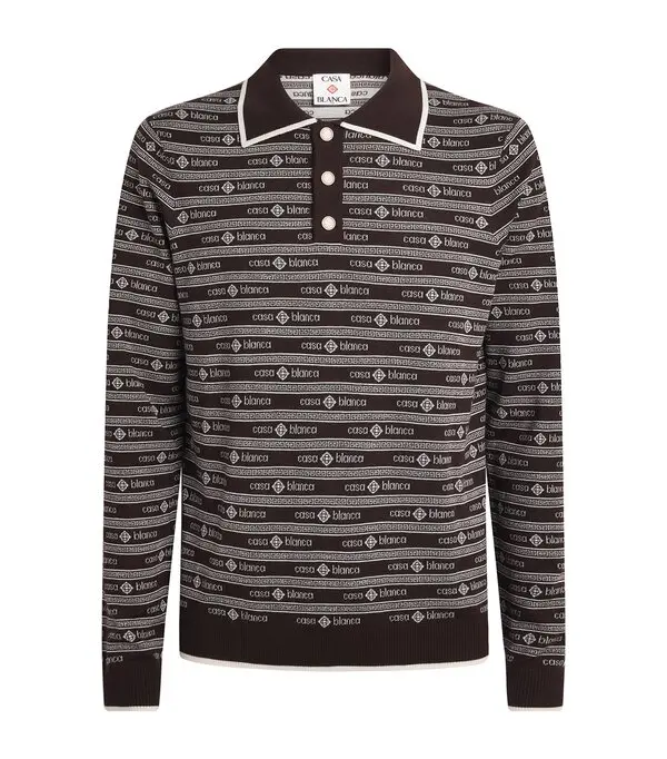 Casablanca Merino Logo Jacquard Polo Sweater - Brown