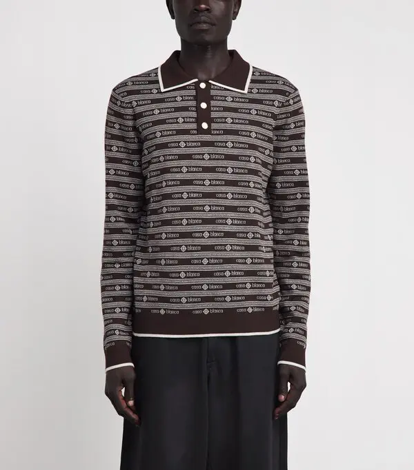 Casablanca Merino Logo Jacquard Polo Sweater - Brown