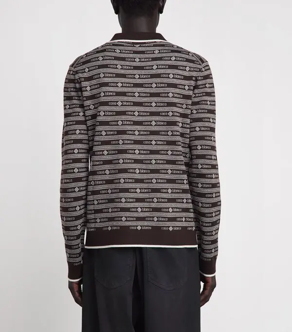 Casablanca Merino Logo Jacquard Polo Sweater - Brown